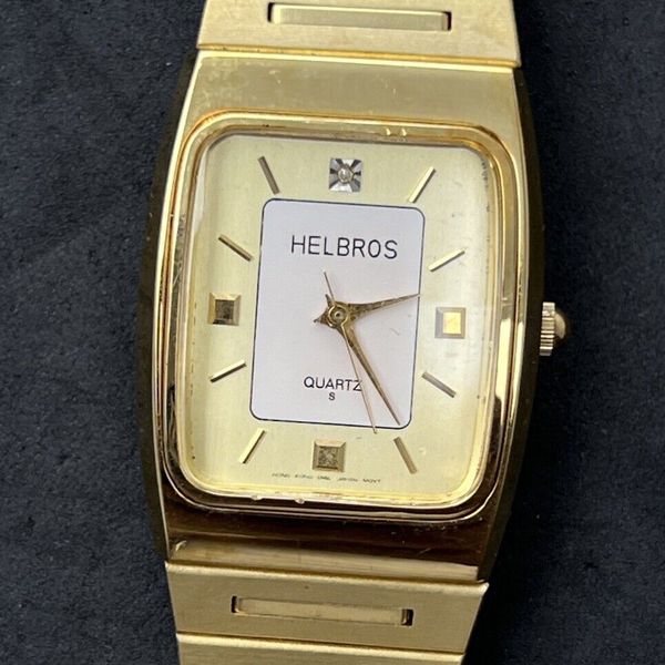 Vintage New 1988 HELBROS Seiko Tank Menâ s 34mm Quartz Watch Gold Case ...