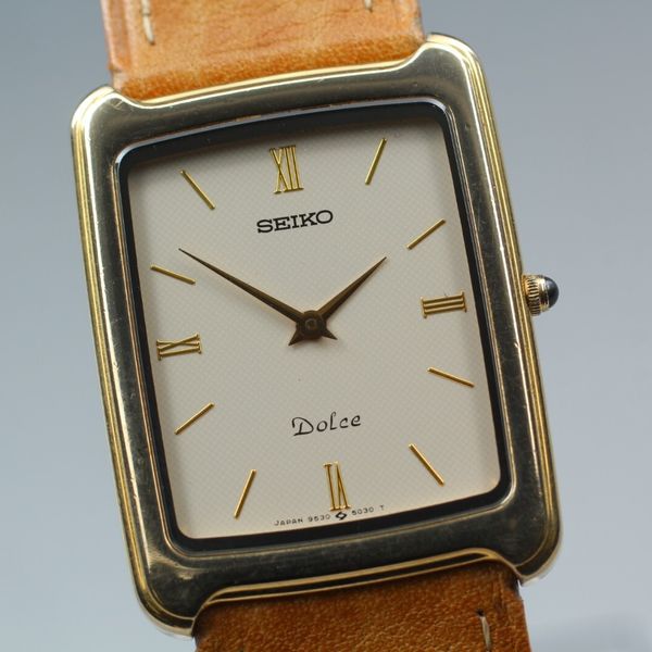 1986[Exc+5 w/Box] SEIKO DOLCE 9530-5020 White dial Gold Square Tank Shape Men | WatchCharts ...