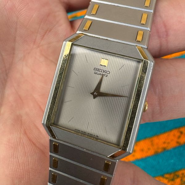 Vintage Seiko Two Tone Tank Watch 26mm Dial Gray Gold Tone 7430-5470 ...