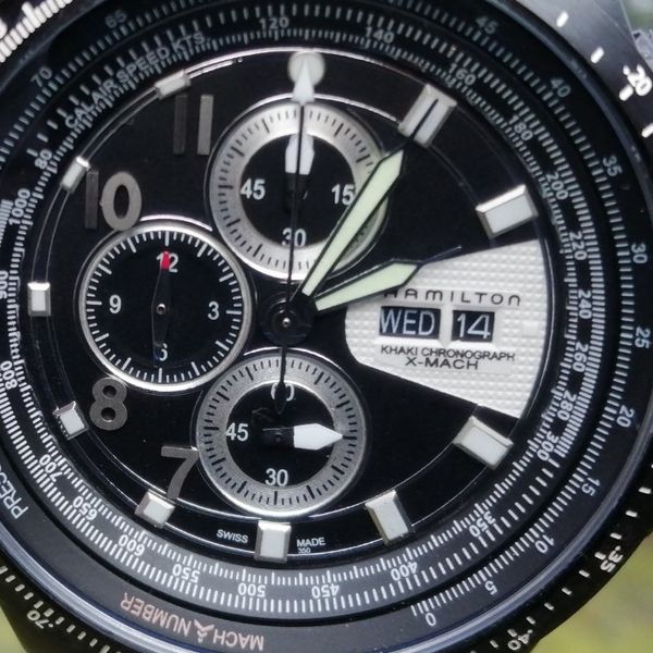 44mm Hamilton Khaki x Mach Chronograph Quartz Watch Black Dial Leather ...