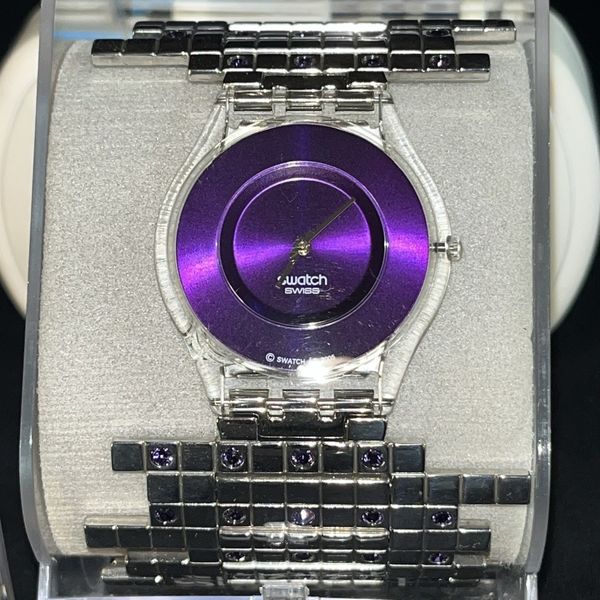 SWATCH SKIN 2005 - SFK276G - Glamshine Wide Silver Band w Gems Purple ...