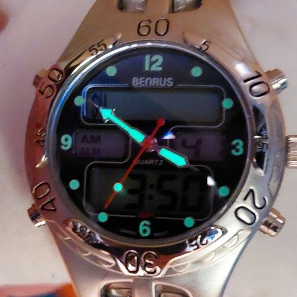 Benrus Men’s Watch Advance BNW25414W Digital & Analog Light Alarm Day ...