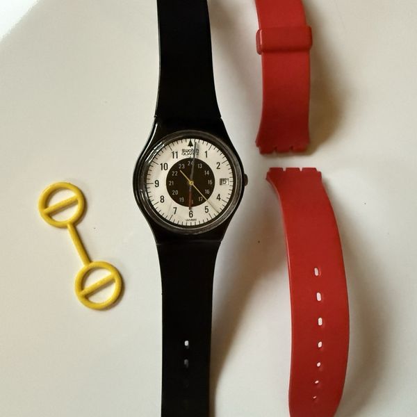 Rare 1984 Swatch Chrono Tech With Date + Additional Band + Swatch Guard ...