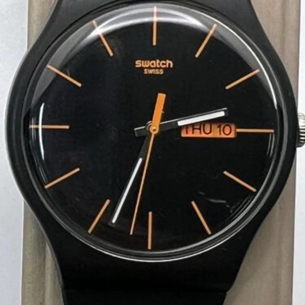 Swatch Mono Black Mans Watch 41mm Plastic Case Silicon Band ...