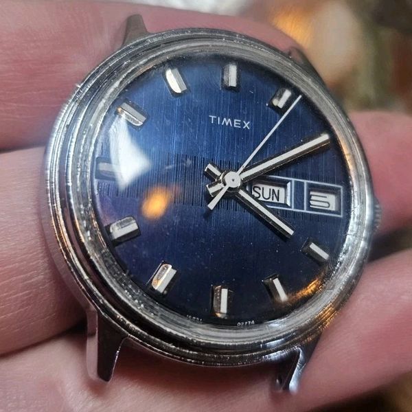 Vtg Timex 1970s Barcode Mercury Manual Day/Date Watch Beautiful Navy ...