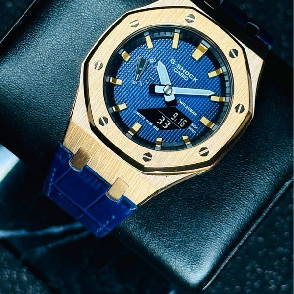 Latest CasiOak GA-2100 in Leather Strap , Rose gold stainless steel ...