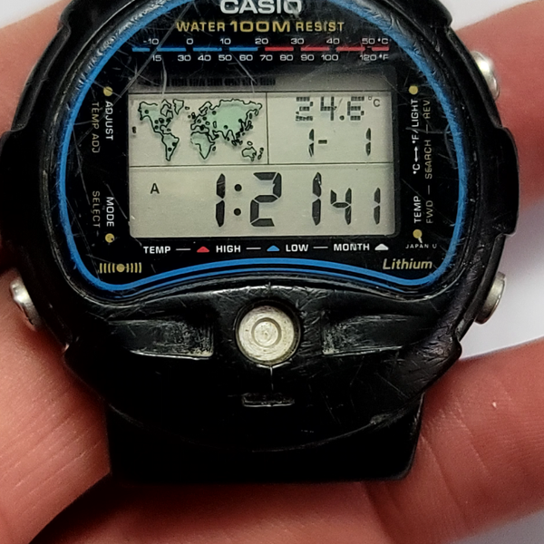 Casio TS-100 World Time Thermometer Digital Vintage Rare Men's Watch ...