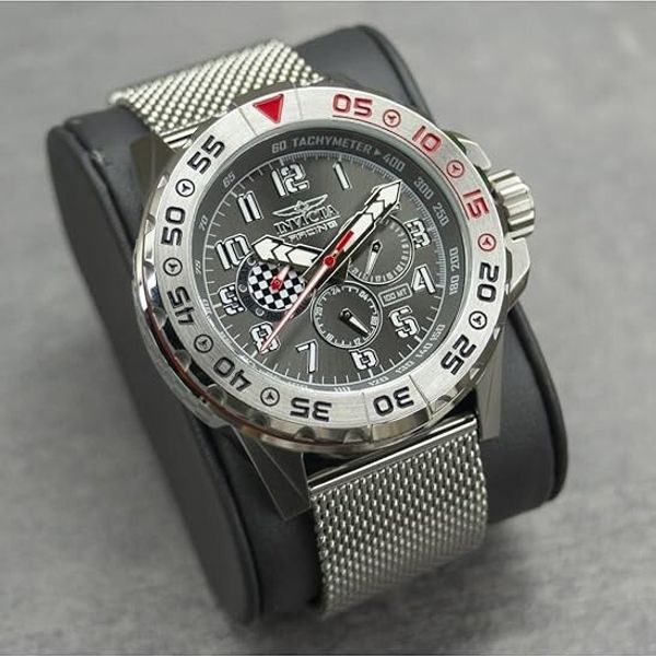 Rare Invicta Racing 48MM Silver Case Chrono Dial Red Accent Bezel Race ...