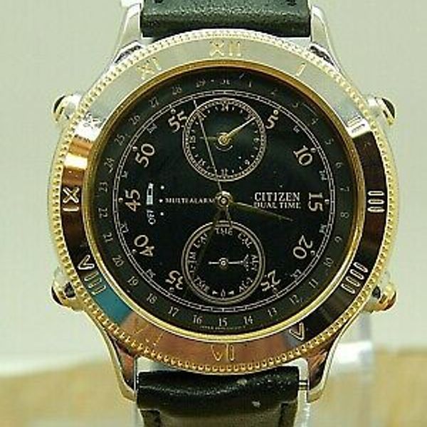 Vintage two tone Citizen Dual Time multi alarm chronograph watch 6800 ...
