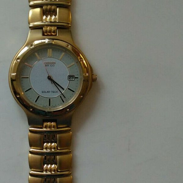 Citizen WR100 Eco-Drive WR 100 Solar-Tech watch goid tone bracelet band ...