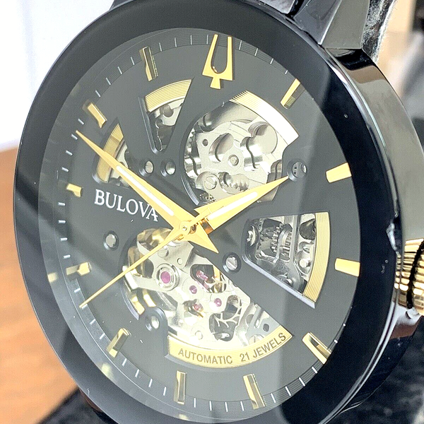 Bulova Men's Watch 98A203 Automatic Stainless Steel Black Skeleton Dial ...