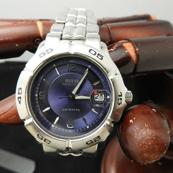 Pre Owned Guess Watch Men’s Waterpro G65788G 100m/330ft Stainless Steel ...