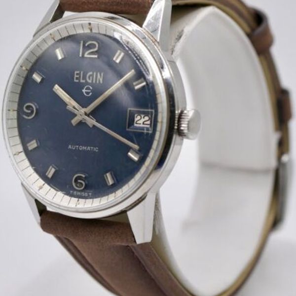 Vintage 70s Elgin Men’s All Stainless Steel Automatic Swiss Made Watch ...