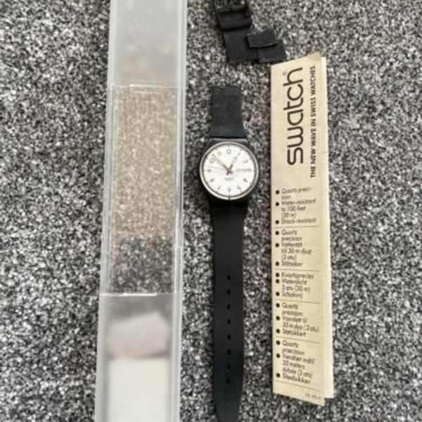 Vintage 1986 SWATCH Day Date Watch original box papers clean needs ...