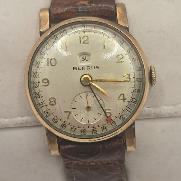 Vintage Benrus Men's Pointer Day Date Watch Gold Tone - For Parts ...