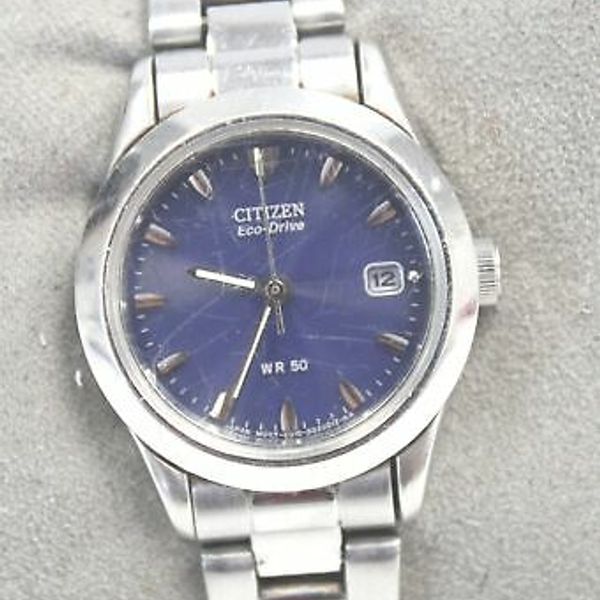 Ladies CITIZEN Eco-Drive Blue Dial Solar Stainless Steel Wristwatch ...