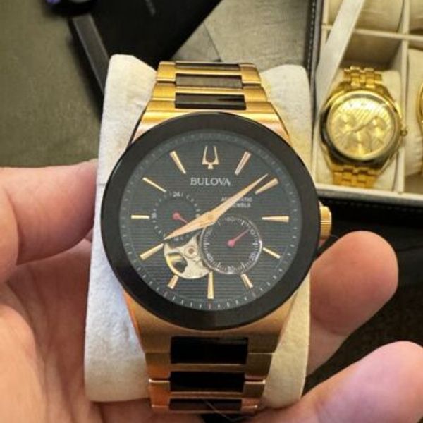 Bulova Latin Grammy Quartz Black Dial Two Tone Stainless Steel Mens ...