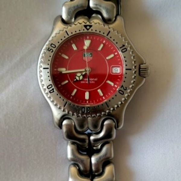Mens Tag Heuer Professional Steel case Link with Rare Red dial Late 90s ...