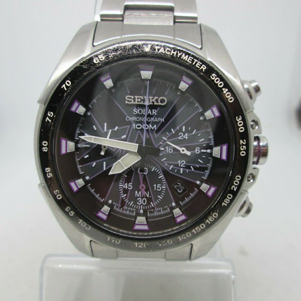 SEIKO SOLAR CHRONOGRAPH V175-0BA0 DATE STAINLESS STEEL QUARTZ MENS ...