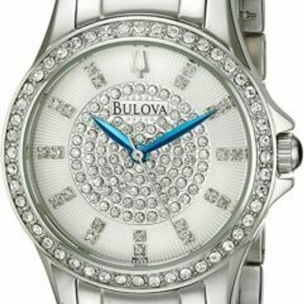 Bulova 96L176 Women's Silver Dial Swarovski Crystals Silver Tone Dress ...