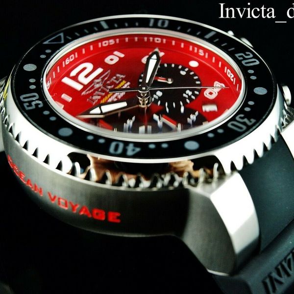 NEW Invicta Men's 52mm Pro Diver OCEAN VOYAGE Chronograph RED DIAL SS ...
