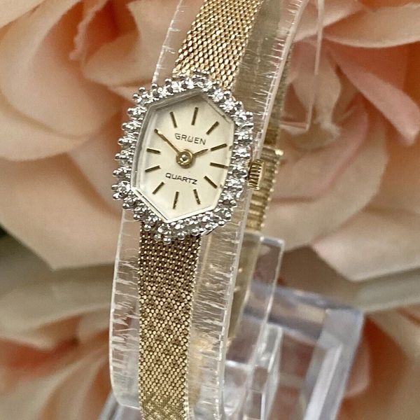 Vintage Gruen Diamond Accented Bezel Cocktail Watch with Adjustable ...