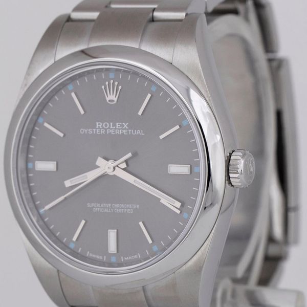Rolex Oyster Perpetual 39mm RHODIUM Stainless Steel Automatic Watch ...