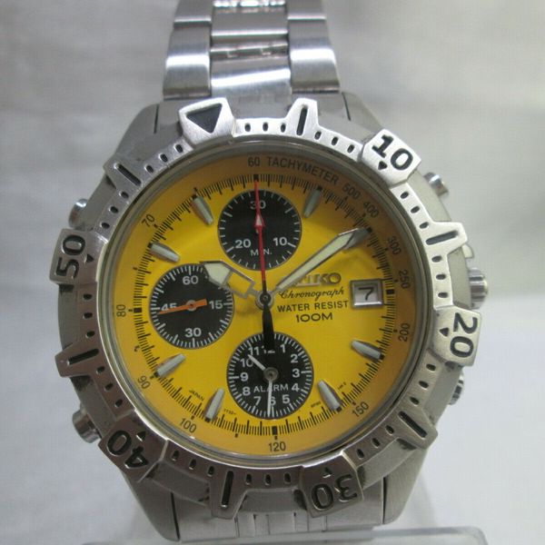 SEIKO 7T32-6M20 ALARM CHRONOGRAPH STAINLESS STEEL QUARTZ MENS DIVER ...