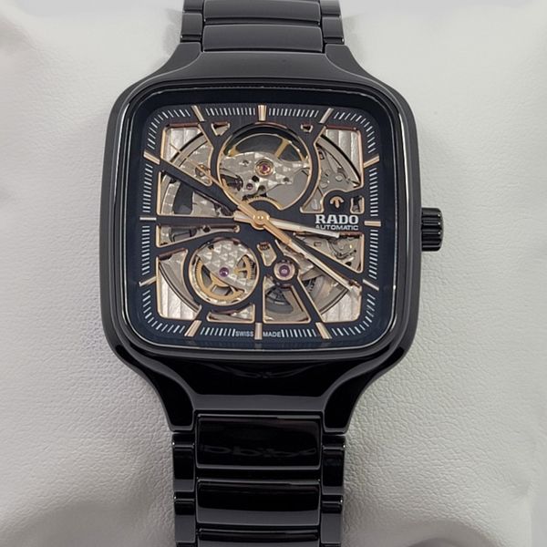 Rado True Square SWISS Automatic Open Heart Black Ceramic Men's Watch ...