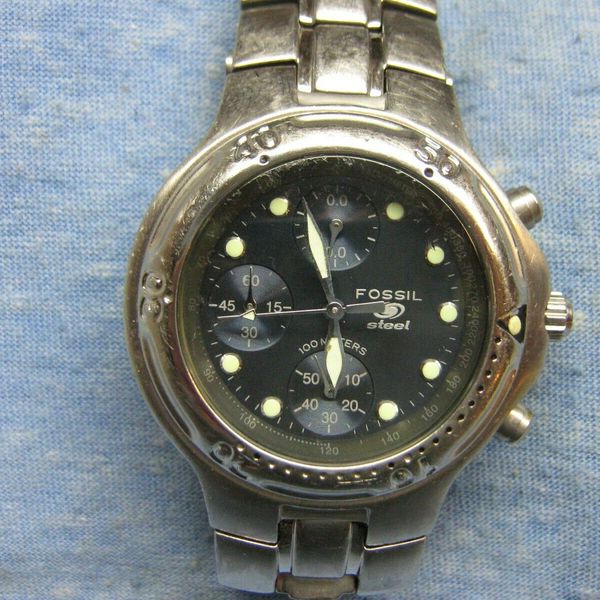 Men's FOSSIL "Blue" Water Resistant Chronograph Watch FS5005 w/ New ...