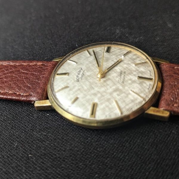 Vintage Mens Rotary Incabloc Linen dial gold watch | WatchCharts ...