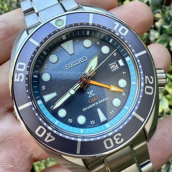 Seiko Prospex Solar GMT Diver's 45mm Blue Dial Stainless Steel Watch ...