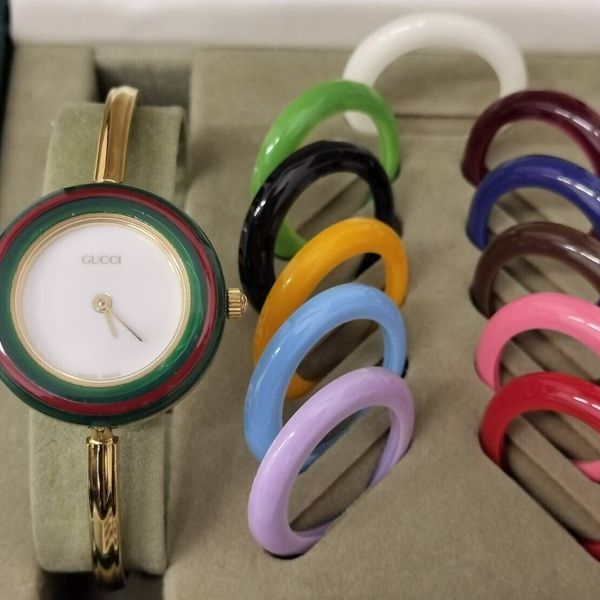 GUCCI Change Bezel Dial 12 colors Women's Watch Gold Bracelet JP ...