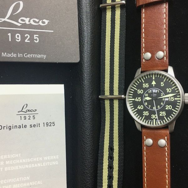 Military type 42MM LACO ZURICH AVIATOR PILOT'S WATCH WITH BOX PAPERS ...