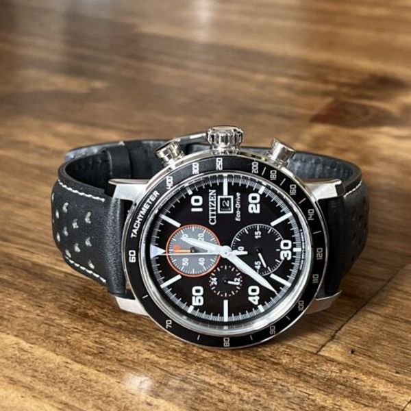 CITIZEN Eco-Drive Black Leather Chronograph Men's Watch - CA0649-14E ...