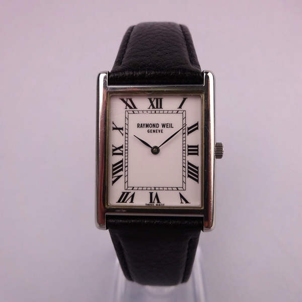 Raymond Weil 5768 Tank Style Watch Stainless Steel White Dial Leather ...