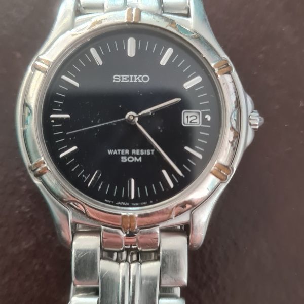 Gents Seiko Date Watch steel bracelet, black dial | WatchCharts Marketplace