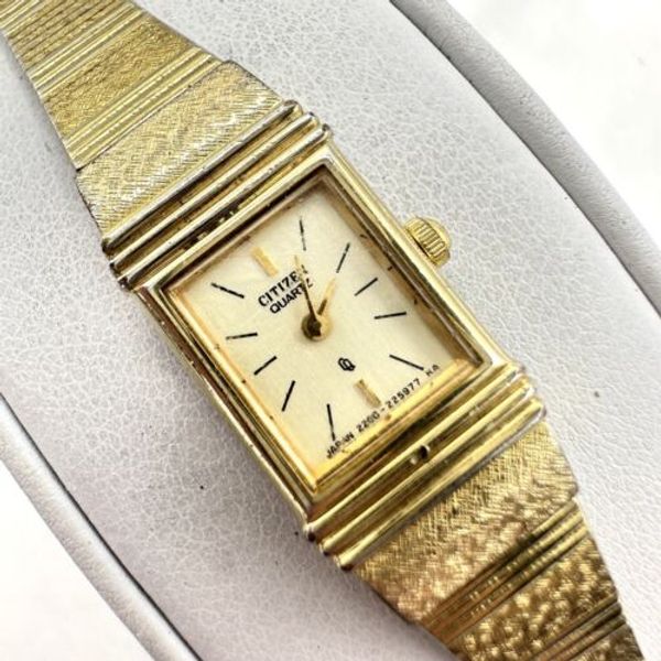 Worn Vintage Citizen CQ Watch Women Gold Tone Rectangle 2200-223799 New ...