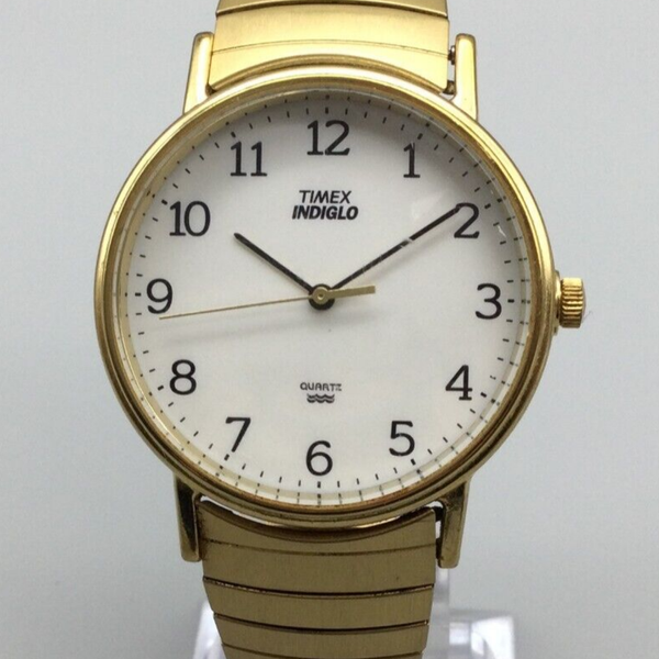 Vintage Timex Watch Unisex Indiglo 34mm Gold Tone Stretch Band New ...