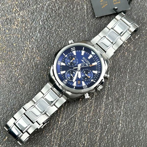 Bulova Marine Star 96B256 Blue Dial Men's 43mm Quartz Chronograph Watch ...