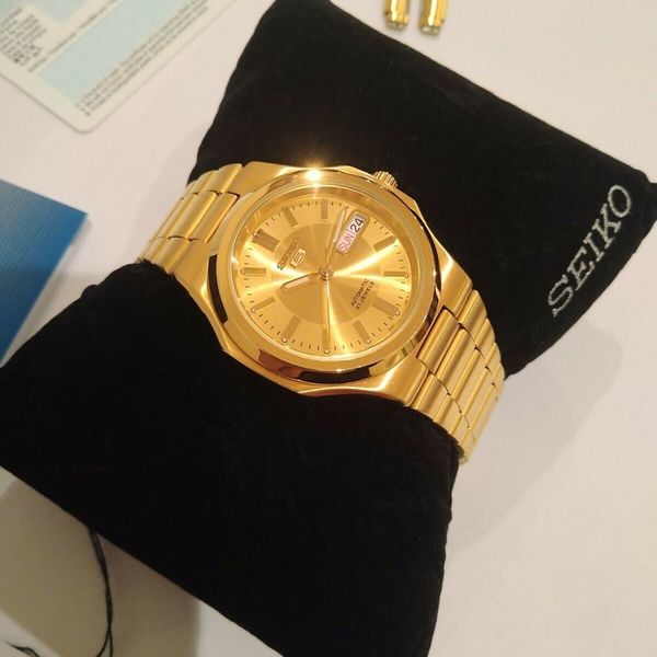 Seiko 5 Men's SNKK52 Stainless Steel Gold tone Dial and Bracelet Watch ...