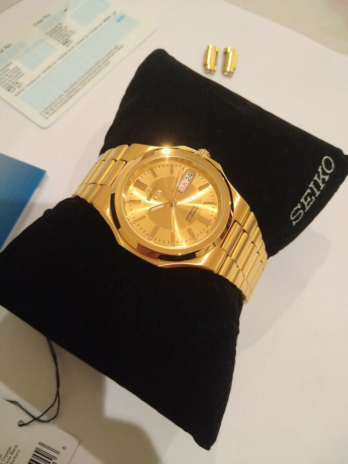 Seiko 5 Men's SNKK52 Stainless Steel Gold tone Dial and Bracelet Watch ...