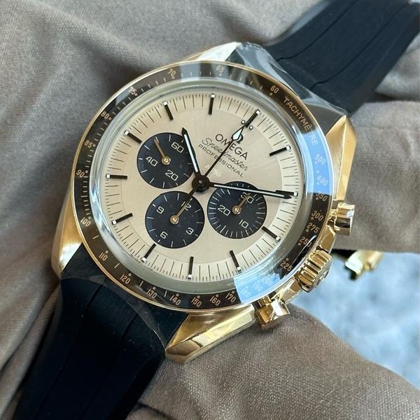 FSOT BNIB Omega Speedmaster Moonwatch Moonshine Gold on Rubber 42mm ...