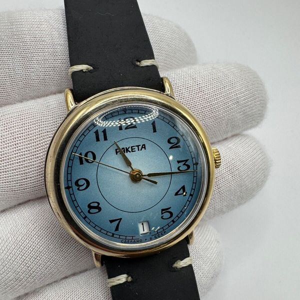 Vintage USSR Soviet Era Mens Watch Raketa CAL.2614H Blue Dial Gold Plated Case | WatchCharts ...