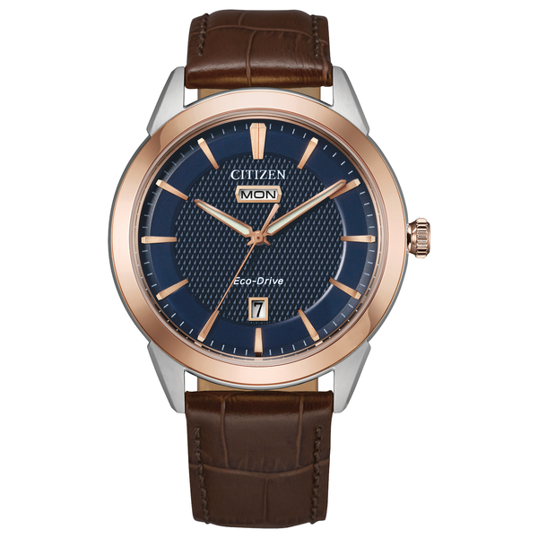 Citizen Rolan Eco-Drive Blue Dial Brown Leather Strap Men's Watch ...