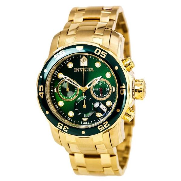 Invicta Men's Watch Pro Diver Chronograph Green Dial Yellow Gold ...