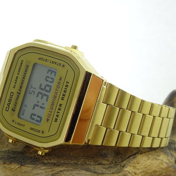 Casio Unisex 35mm Digital Alarm Chronograph Gold Plated Retro Watch ...