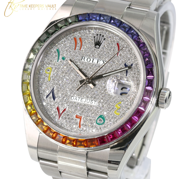 Rolex Datejust Mens II 116300 Diamond Pave Rainbow Dial Rainbow Bezel ...