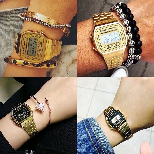 Casio Watch A168WG-9 Unisex Gold Silver Stainless Steel Digital Alarm ...