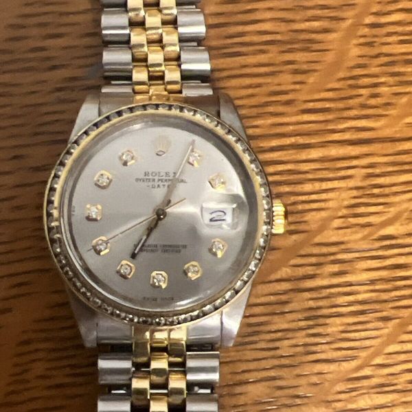 ROLEX OYSTER PERPETUAL DATE 15053 14K GOLD STEEL 2-TONE Diamond Bezel ...